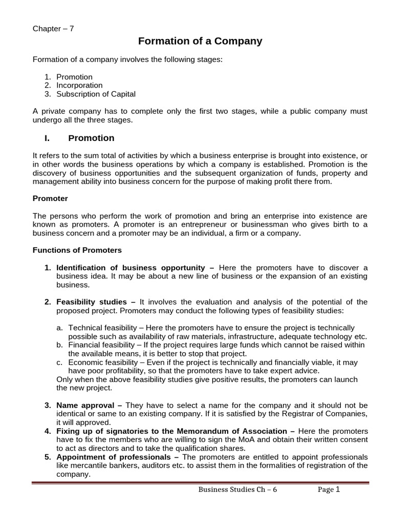 Formation of A Company - REVISION | PDF