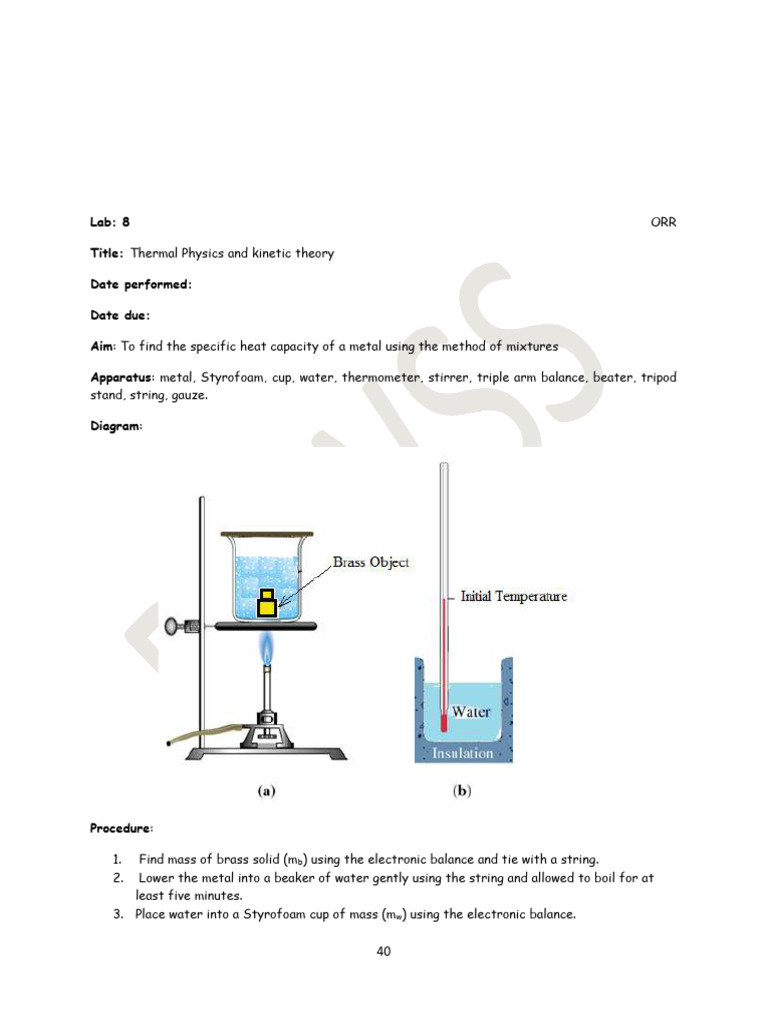 Specific Heat Capacity of Brass Experiment | PDF | Temperature | Heat