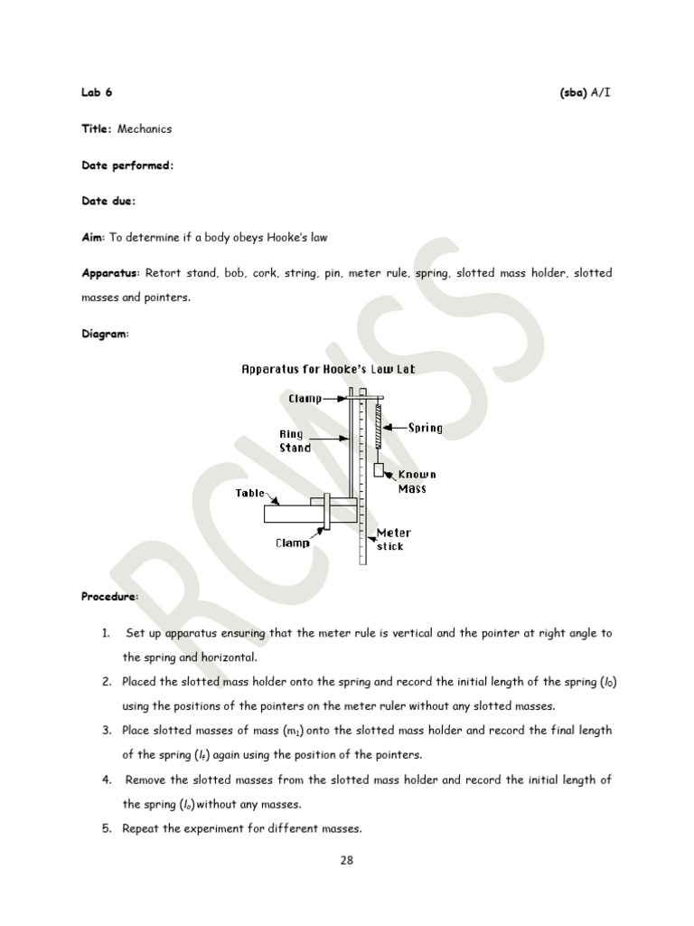 Hooke's Law Lab | PDF