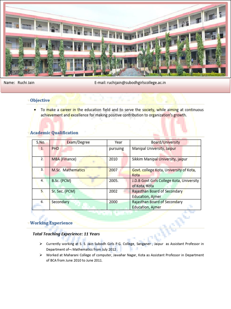 Ruchi - Resume Subodh | PDF
