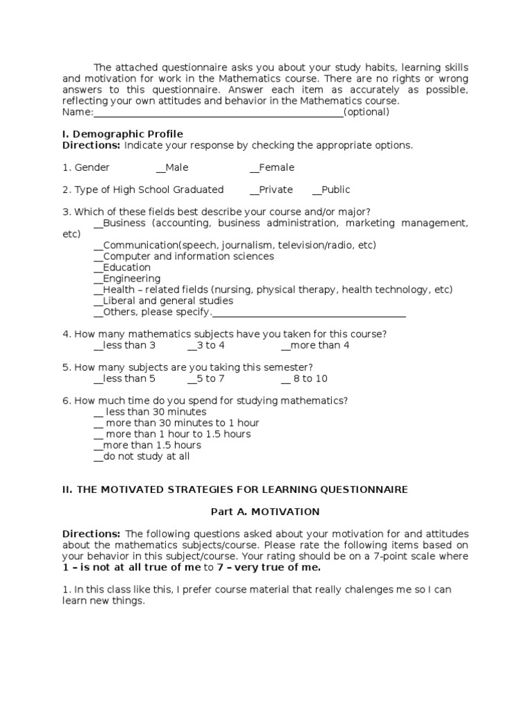 The Moivated Strategies For Learning Questionnaire | PDF ...