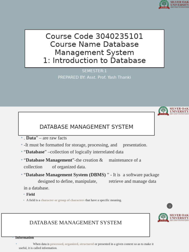 DBMS Unit-1 | PDF