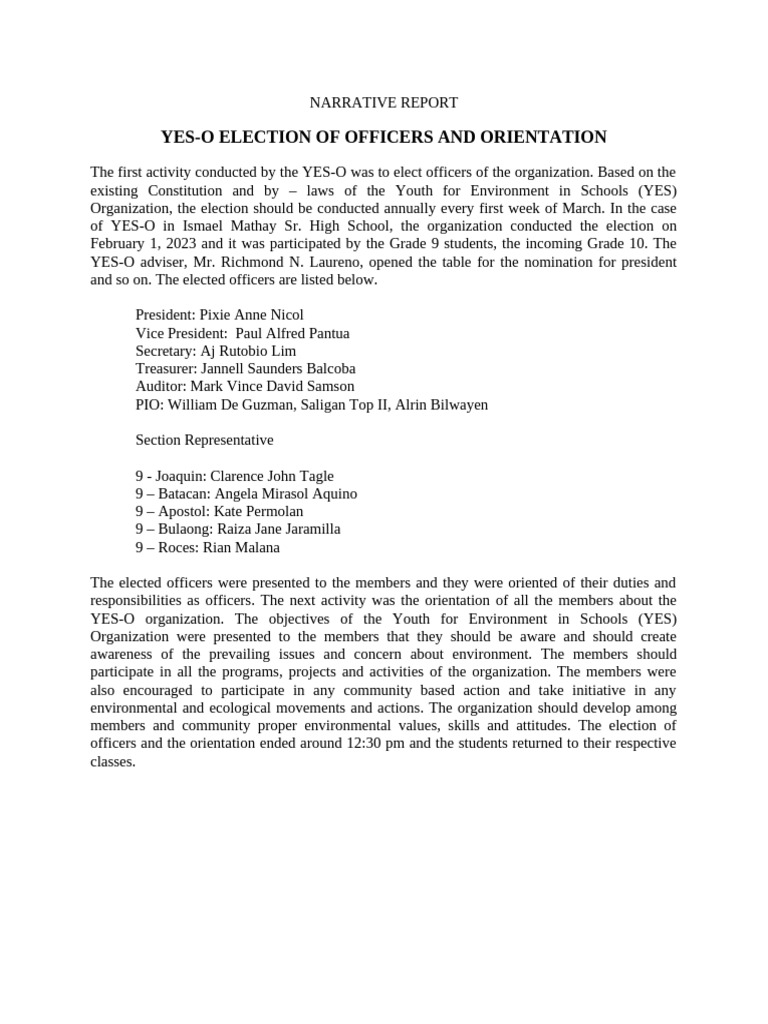 Yes o Narrative Report | PDF
