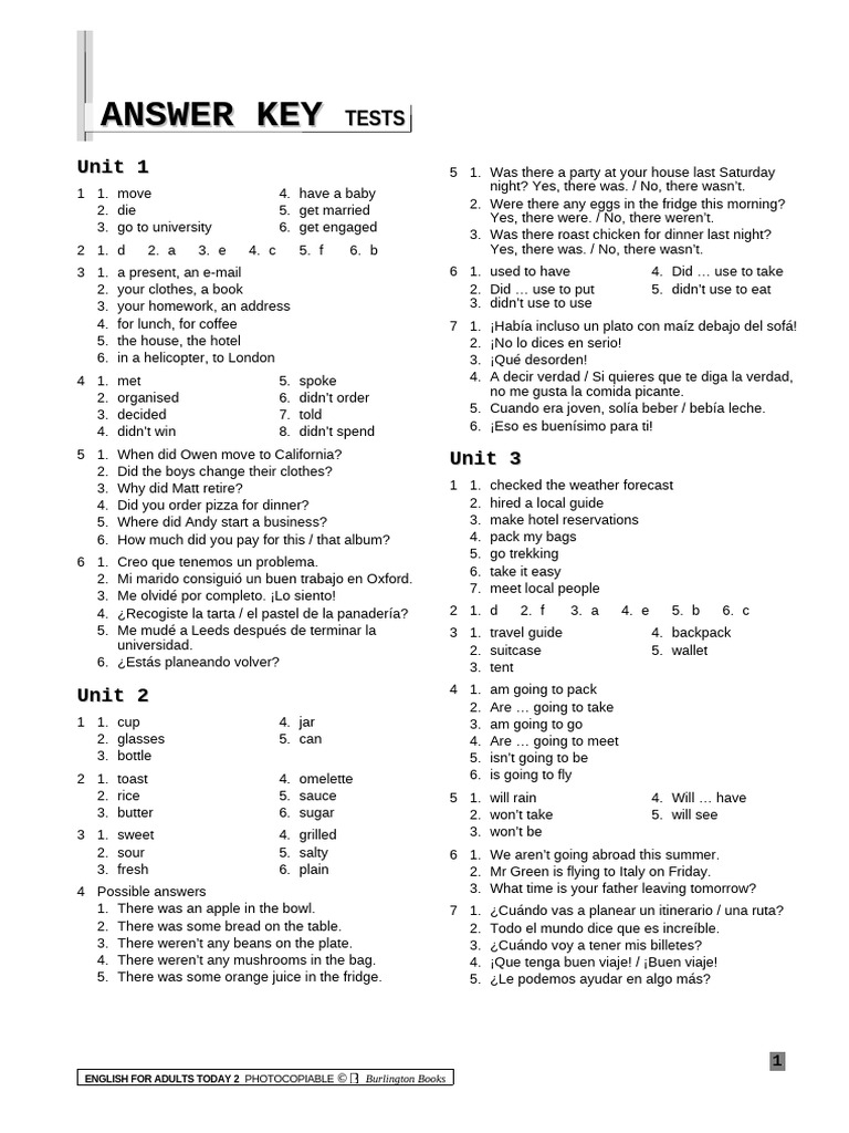 EngAdultsToday2 TM Test AK | PDF