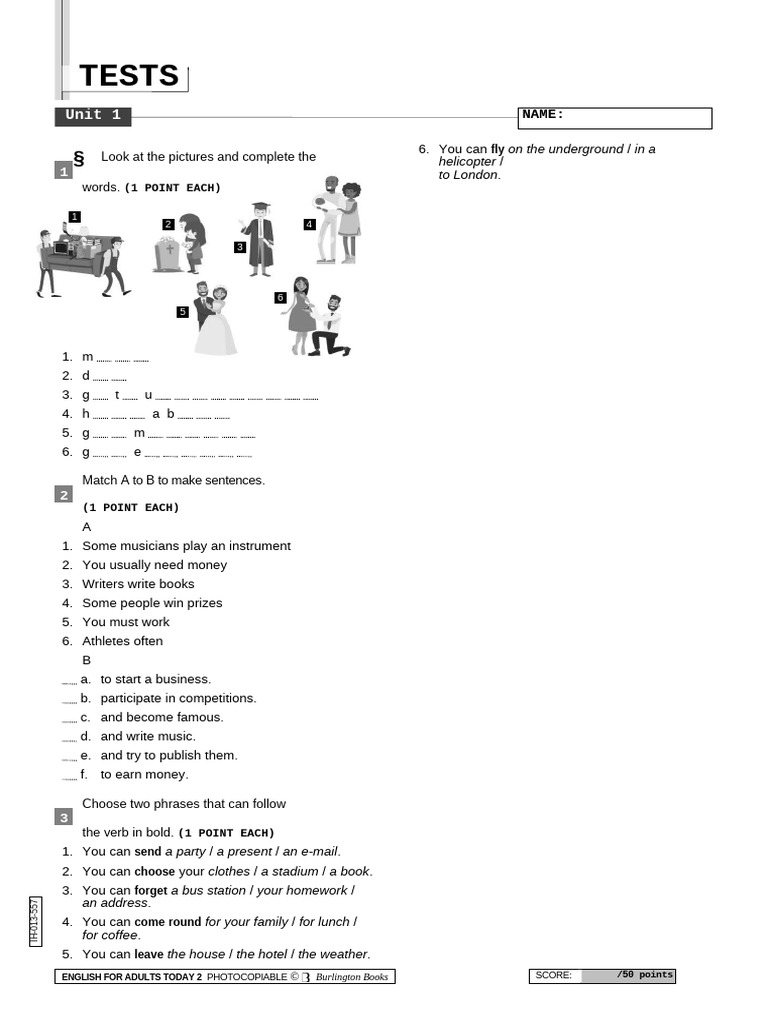EngAdultsToday2 TM Test U1 | PDF