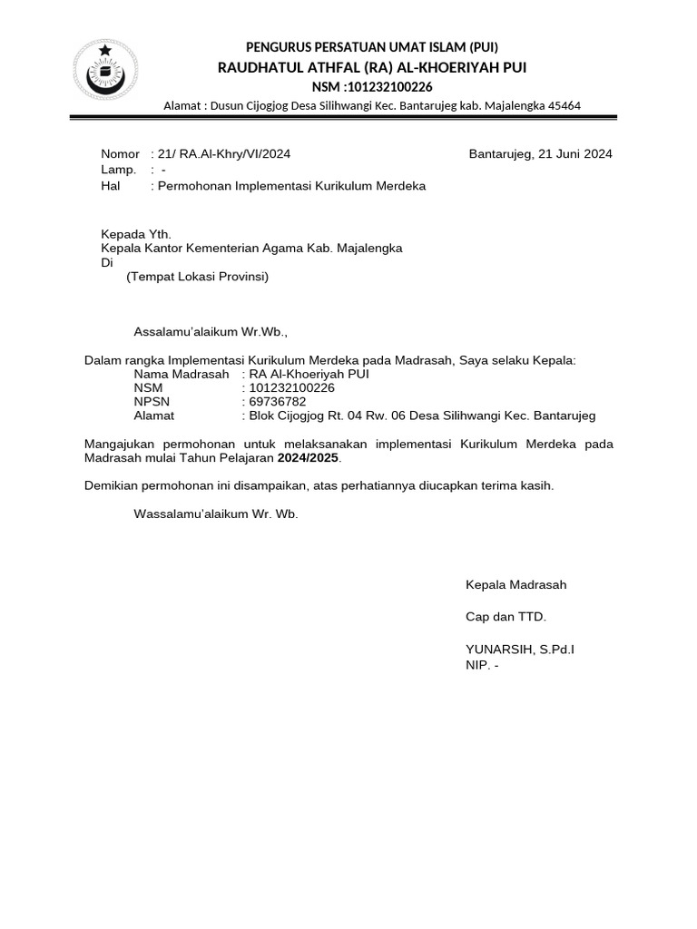 Form-Madrasah Permohonan IKM 2024-2025 | PDF