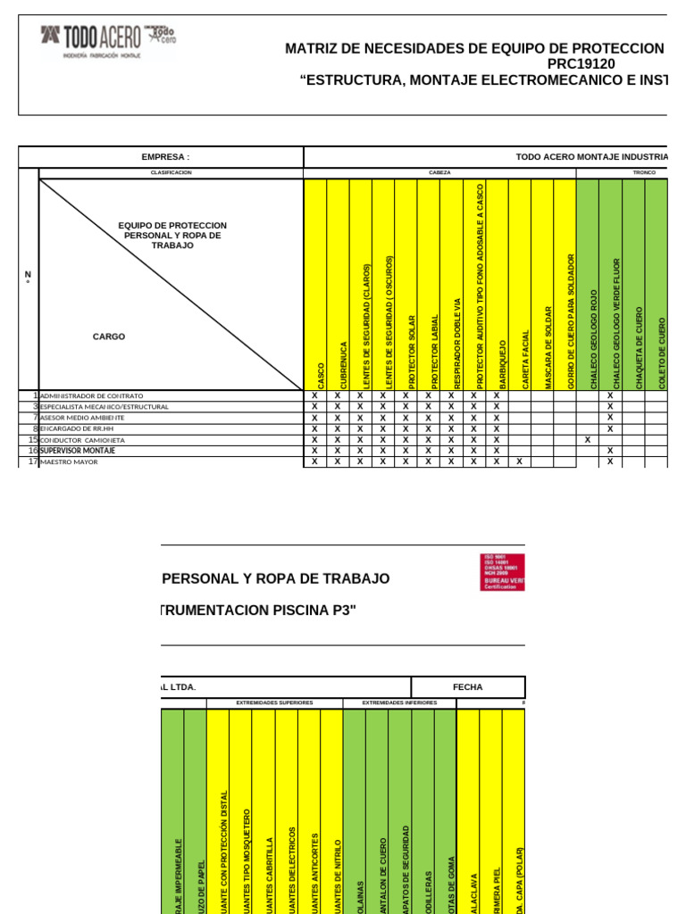 Req 13 - Matriz de Nececidades de Epp | PDF