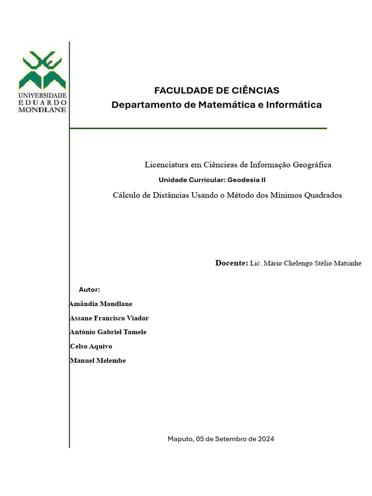 Práticas 1-GEODESIA - II MMQ UEM - GRUPO - 2 | PDF