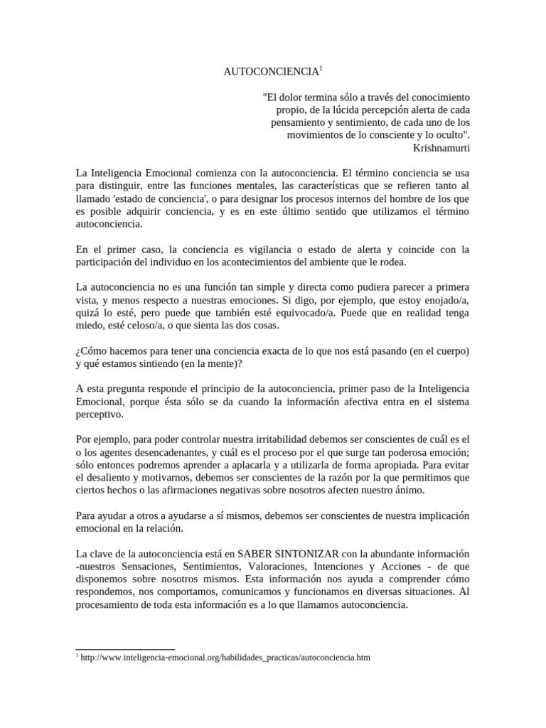 Autoconciencia Primer Paso de La Ie | PDF | Empatía | Las emociones