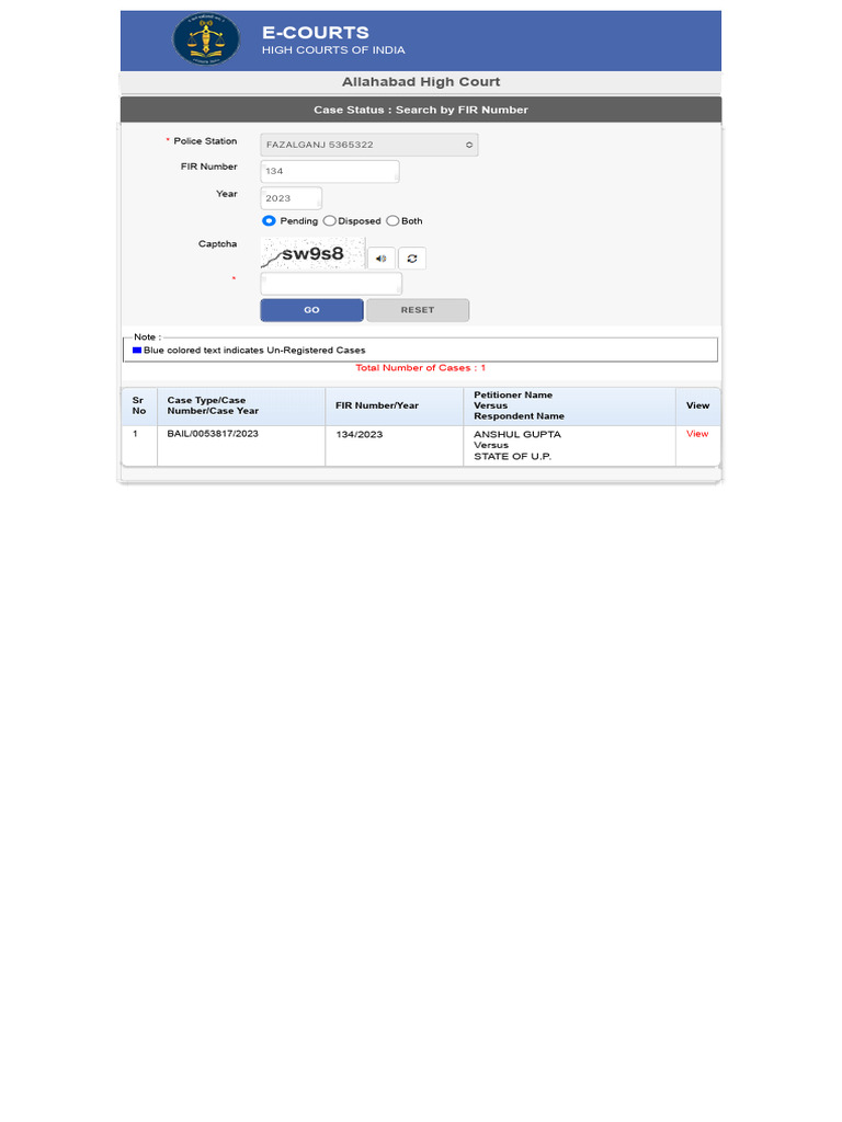 Case Status Search by FIR Number | PDF