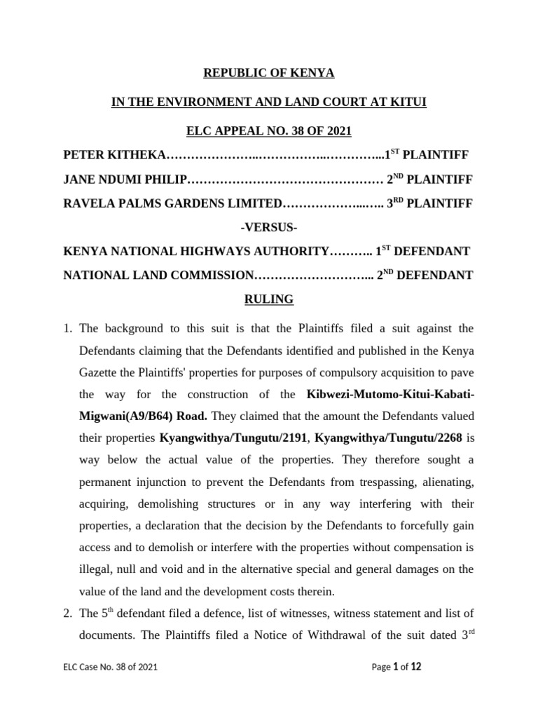 ELC Case No. 38 of 2021 (26.7.24) | PDF | Lawsuit | Costs In English Law