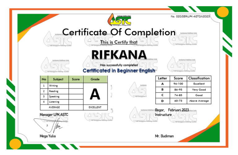 Sertifikat Training English | PDF