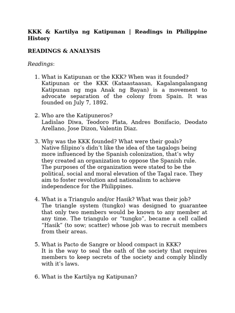 KKK & Kartilya NG Katipunan | PDF