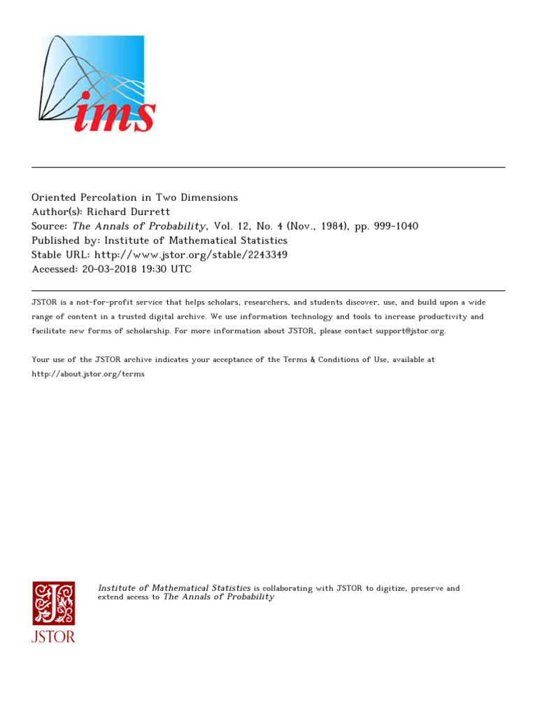 Rick Durrett Oriented Percolation | PDF