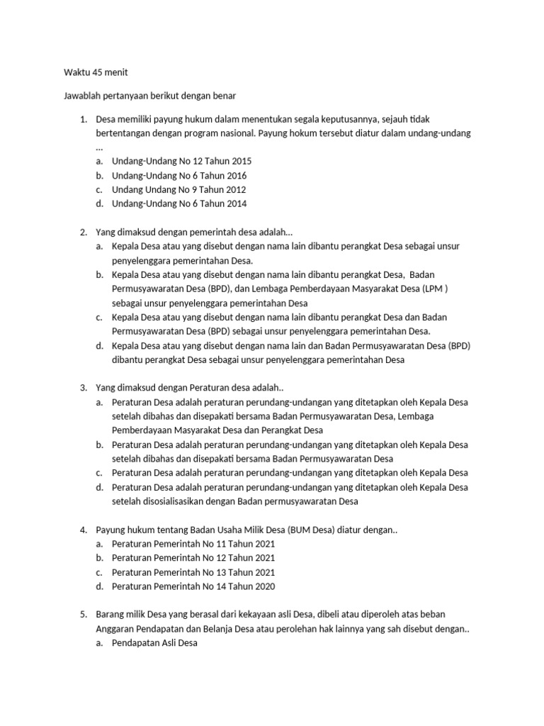 Contoh Soal Tes Pengelola Bumdes | PDF