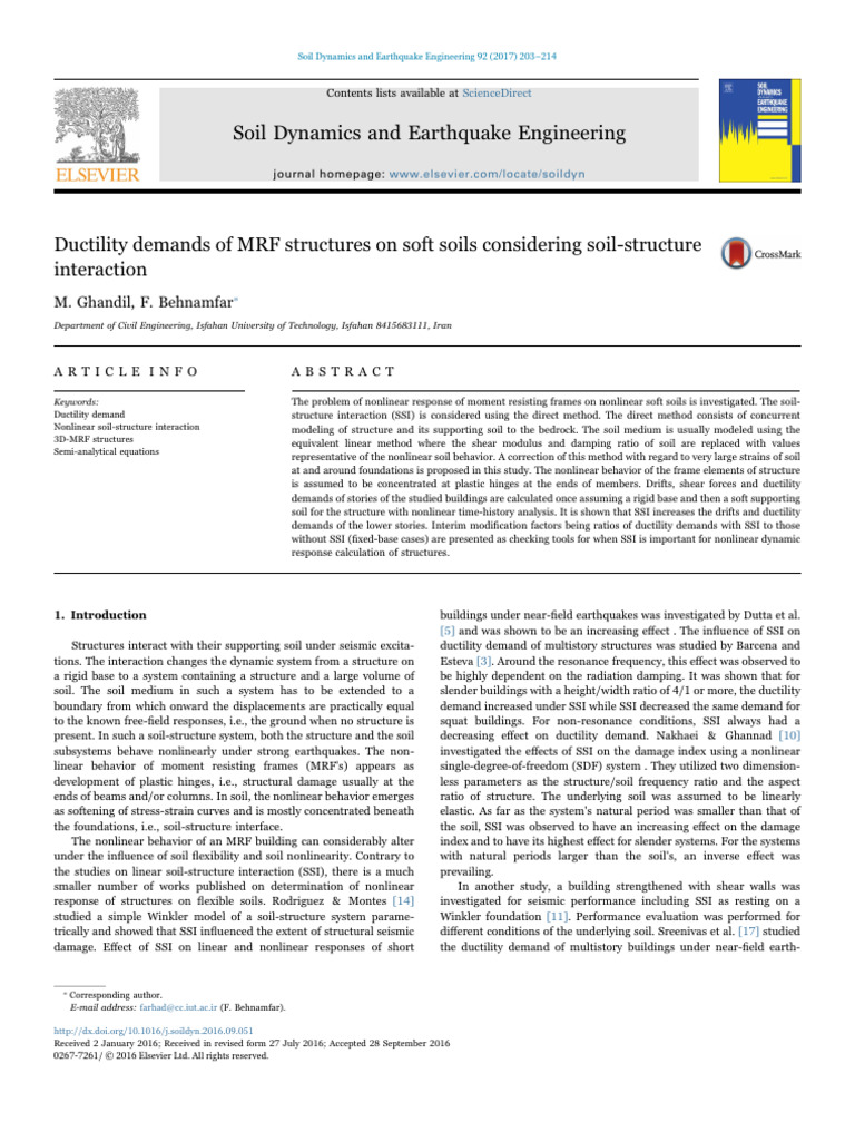 Ductility Demands of MRF Structures On Soft Soils Considering Soil ...