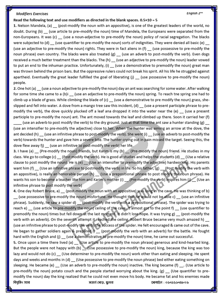 Modifers Exercise | PDF