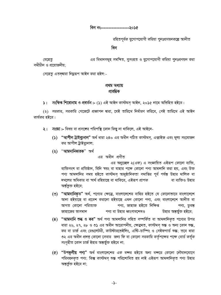 Draft Customs Bill | PDF