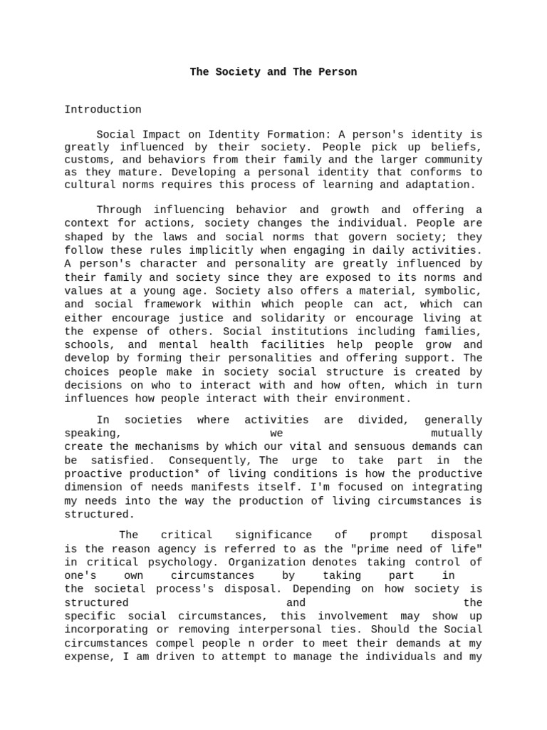 Society's Role in Shaping Identity | PDF | Identity (Social Science ...