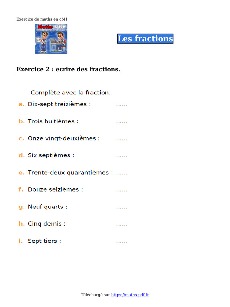 Exercice 2 Les Fractions Cm1 4003 Pdf