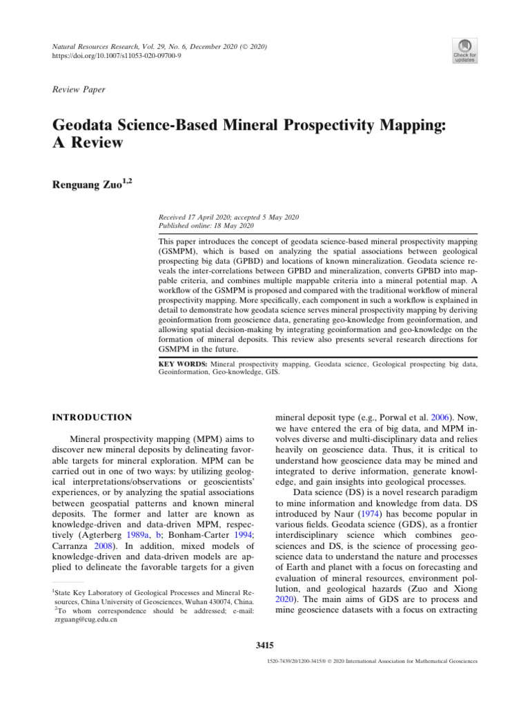 Geodata ScienceBased Mineral Prospectivity Mapping A Review2020Natural ...