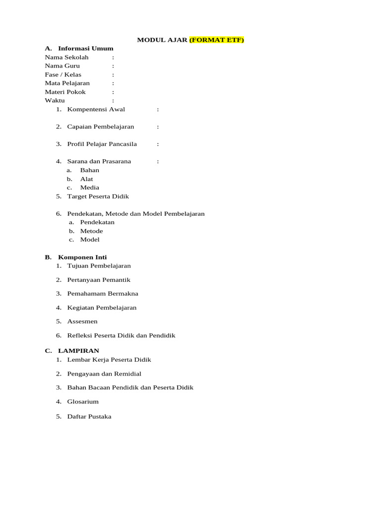 Form Modul Ajar ETF Workshop | PDF