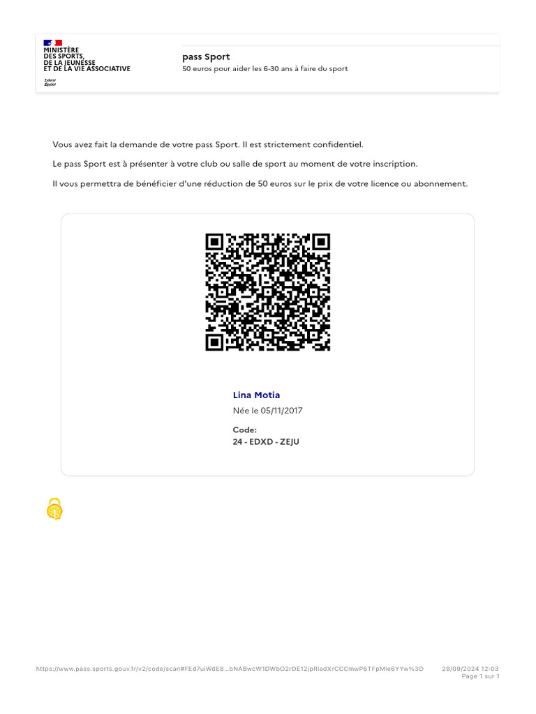 Résultat de Votre QR Pass Sport | PDF