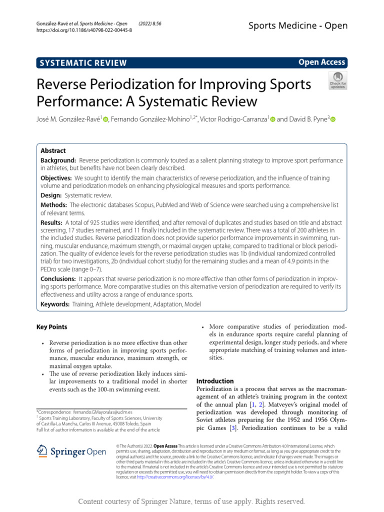Reverse Periodization For Improving Sports Performance: A Systematic ...