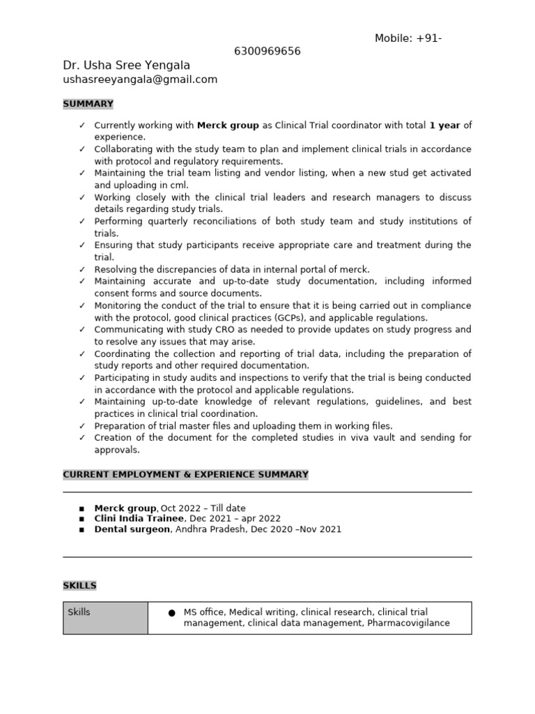 Resume Usha Merck | PDF
