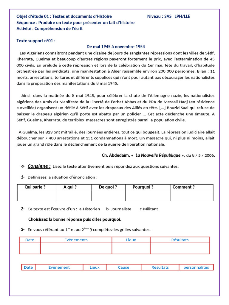 3AS PRJT 1 Compréhension de L'écrit | PDF