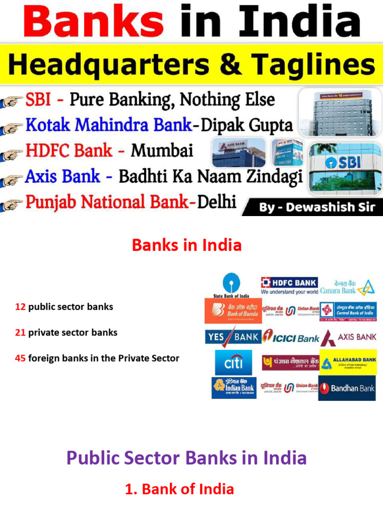 Banks in India Headquarter, Tagline, CEO | PDF