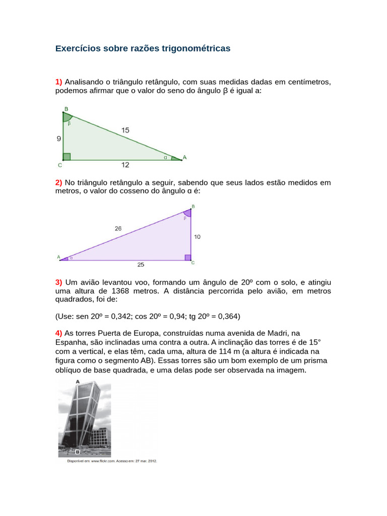 Exercícios de Razões Trigonométricas | PDF