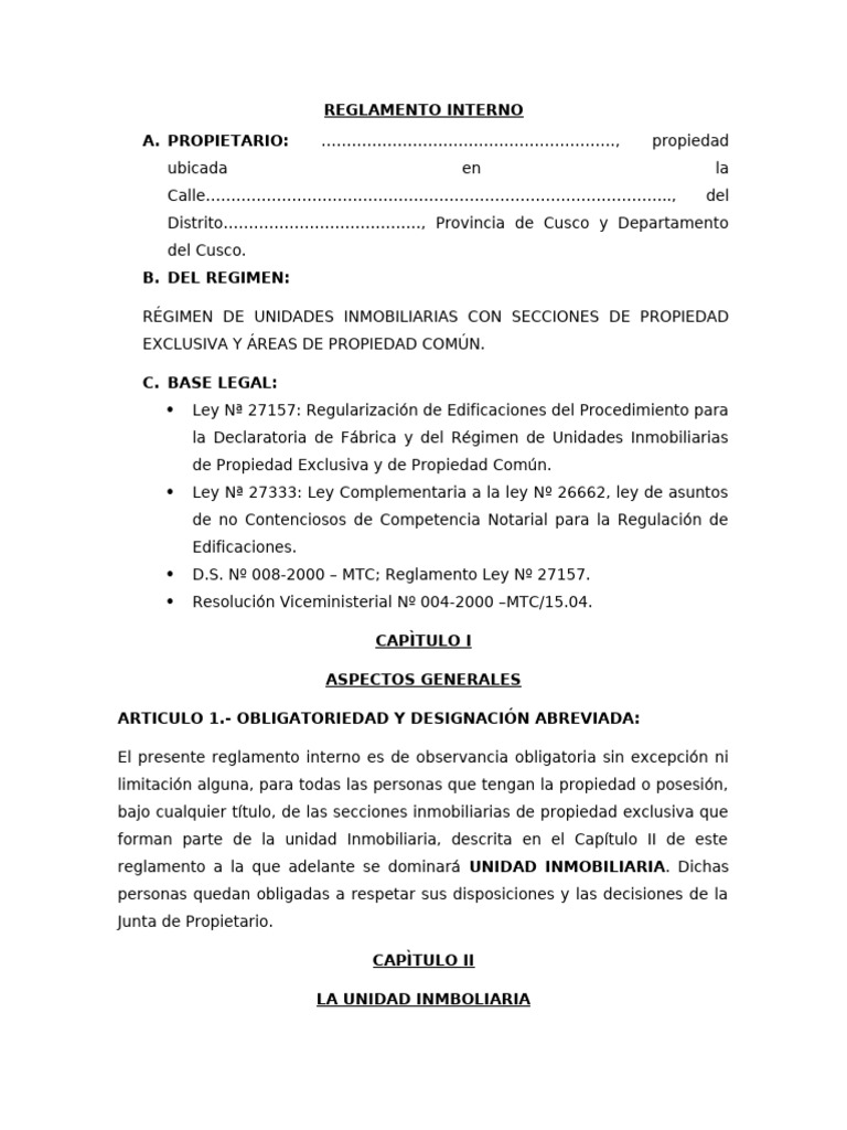 Modelo Reglamento Interno de Declaratoria de Fabrica | PDF