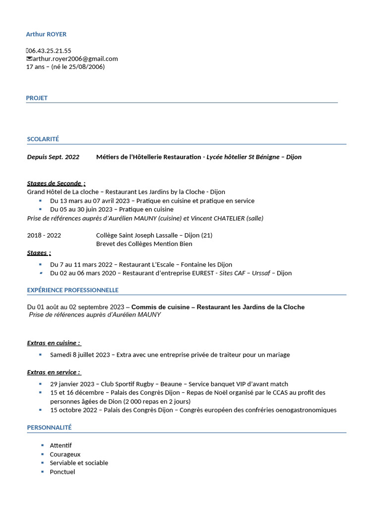 2023 Royer Arthur - CV Cibo | PDF