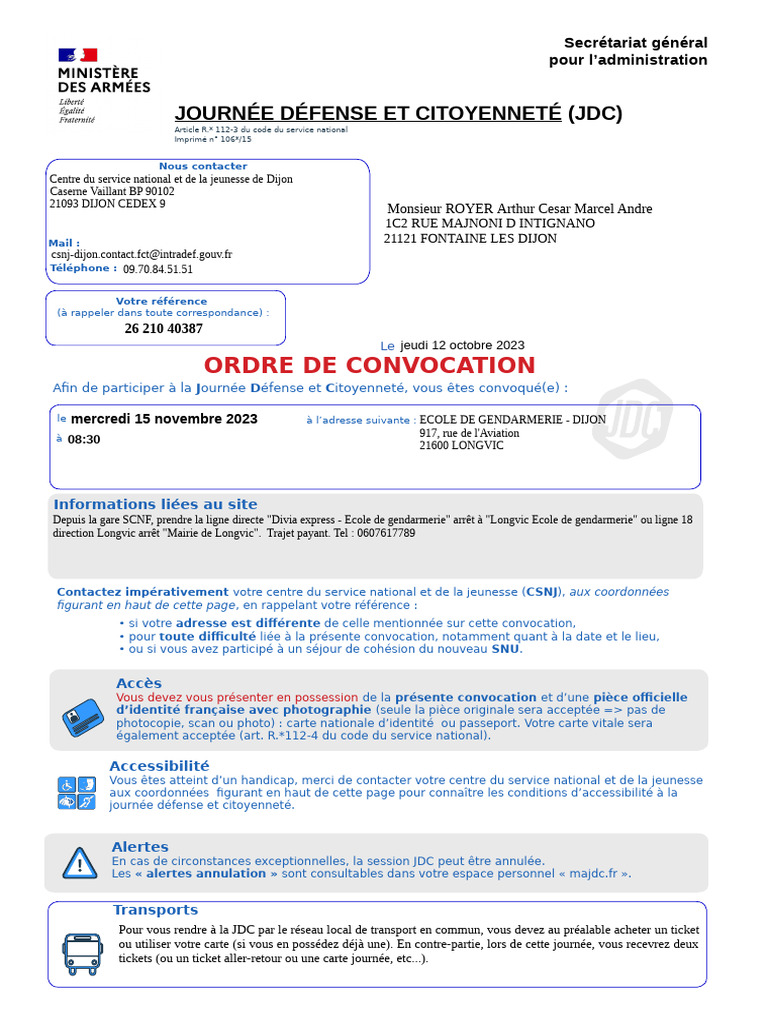 Ordre de Convoc. (Conven. de Transp. Hors SNCF) JDC | PDF