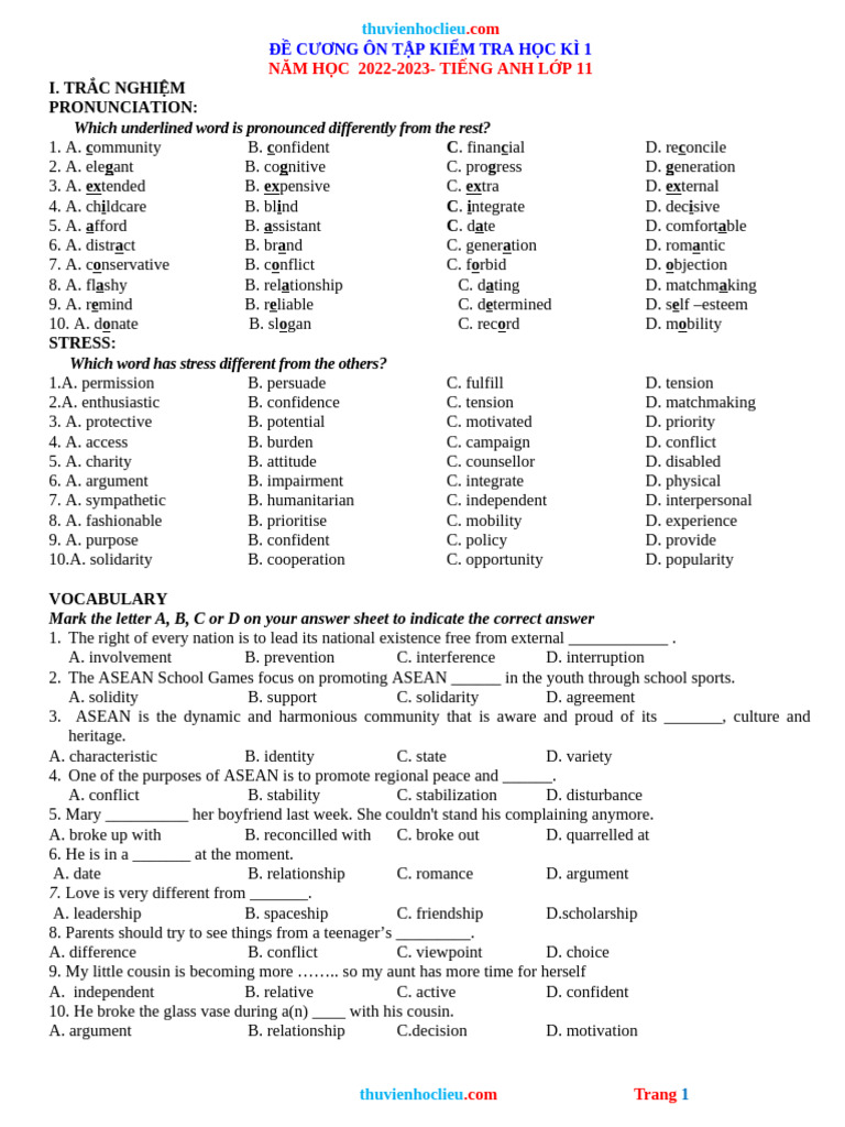 De Cuong On Tap Mon Tieng Anh 11 HK1 Nam 2022 2023 | PDF