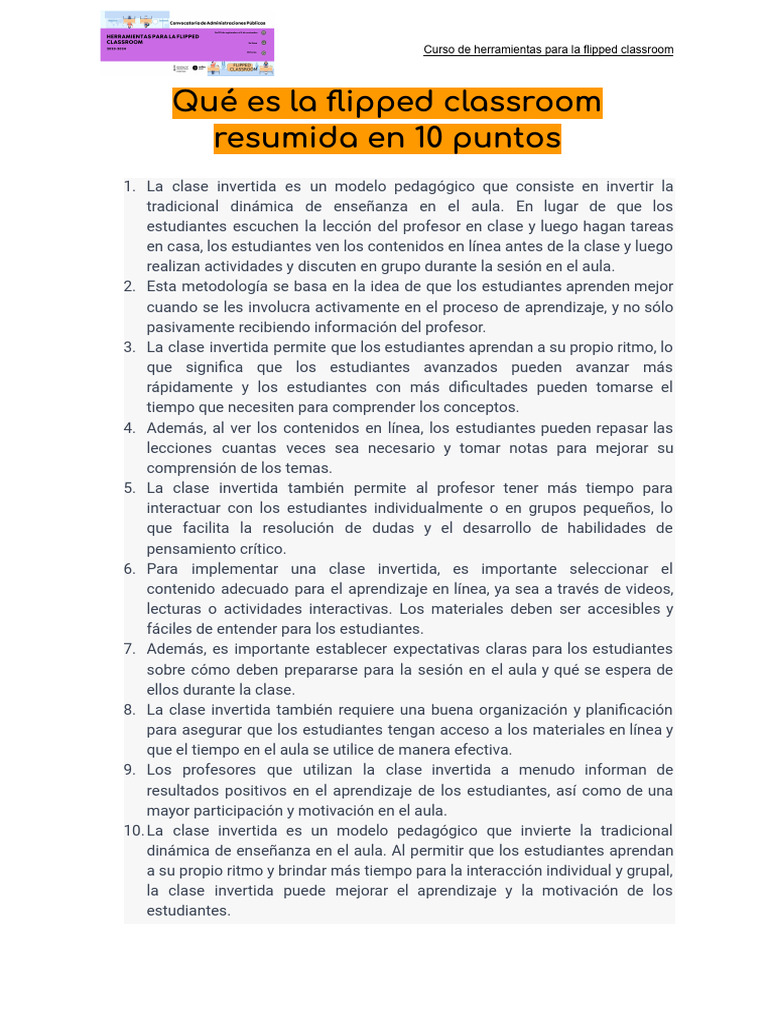 Flipped Classroom en 10 Puntos | PDF | Modificación de comportamiento | Aprendizaje