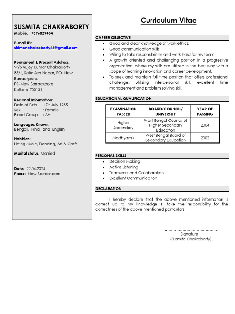 CV of Susmita Chakroborty | PDF