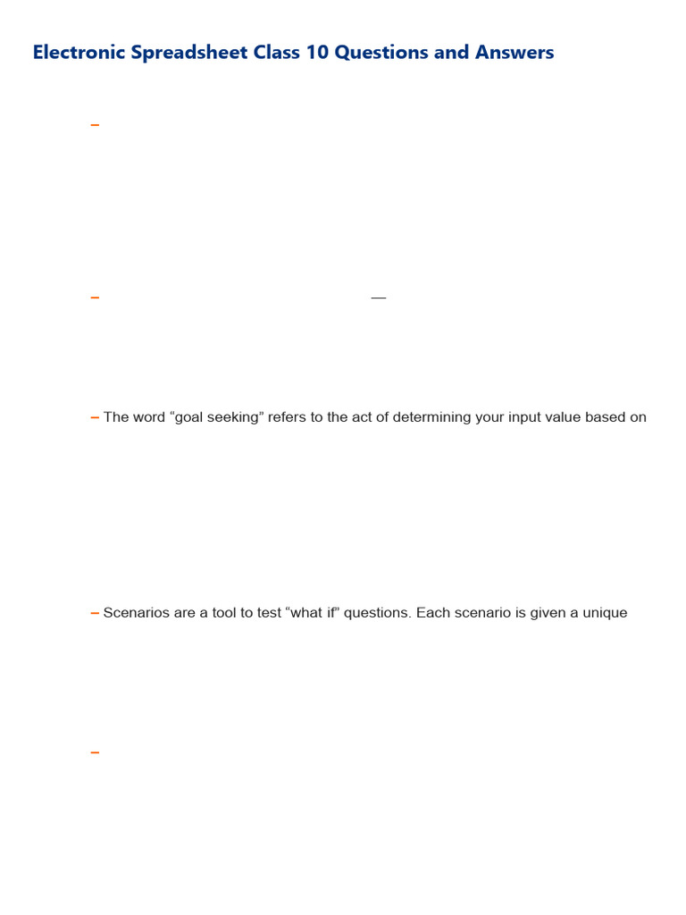 2023-24 Electronic Spreadsheet Class 10 Questions and Answers | PDF | Spreadsheet | Hyperlink