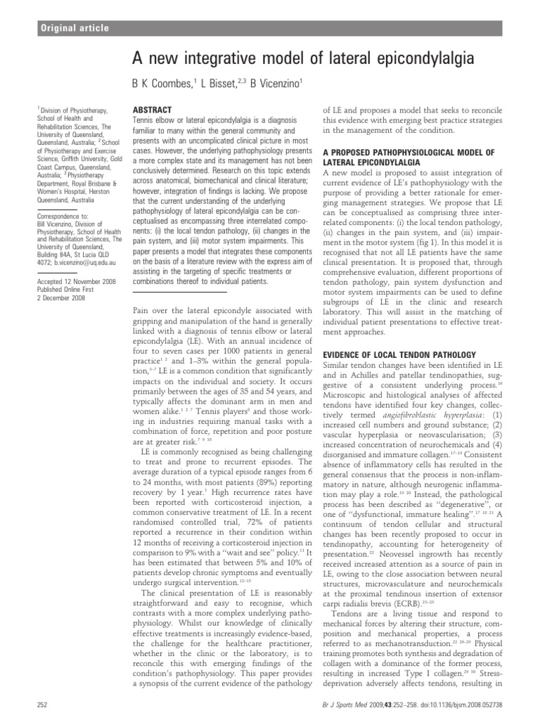 6 - Coombes 2009 - A New Integrative Model of Lateral Epicondylalgia | PDF