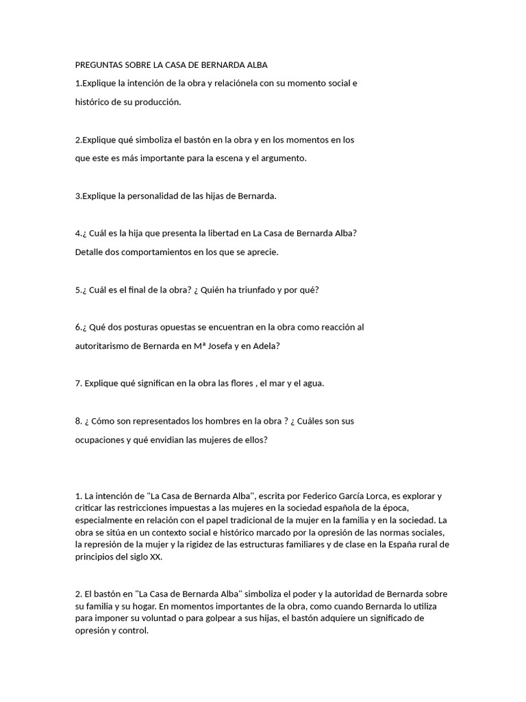 Preguntas Sobre La Casa de Bernarda Alba | PDF