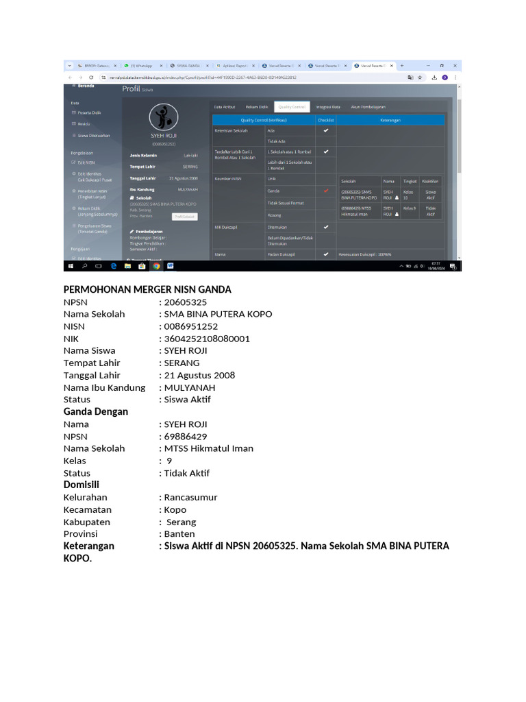 Permohonan Merger Nisn Ganda | PDF