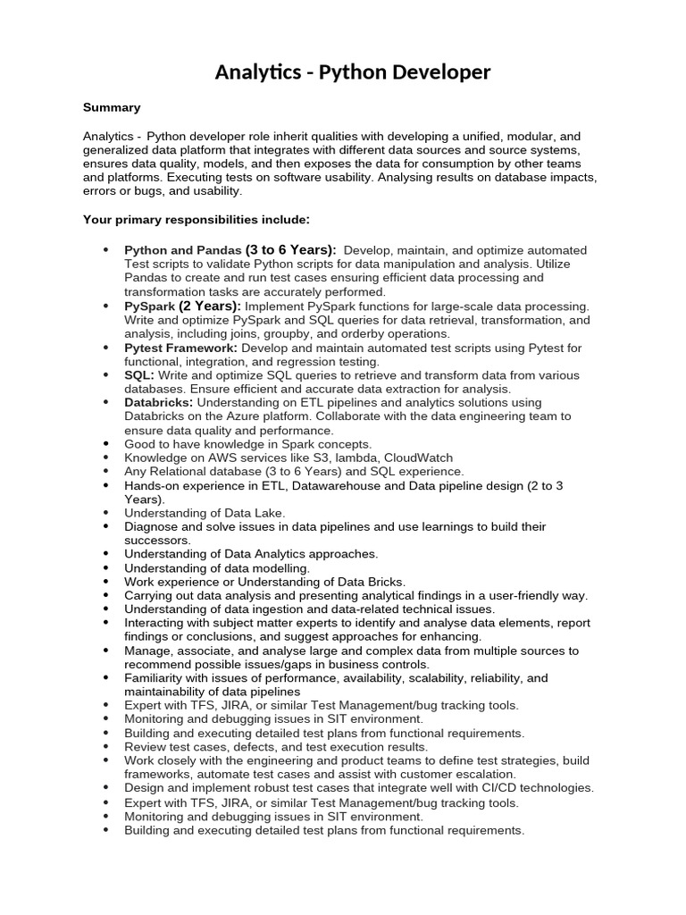Analytics - Python Developer | PDF