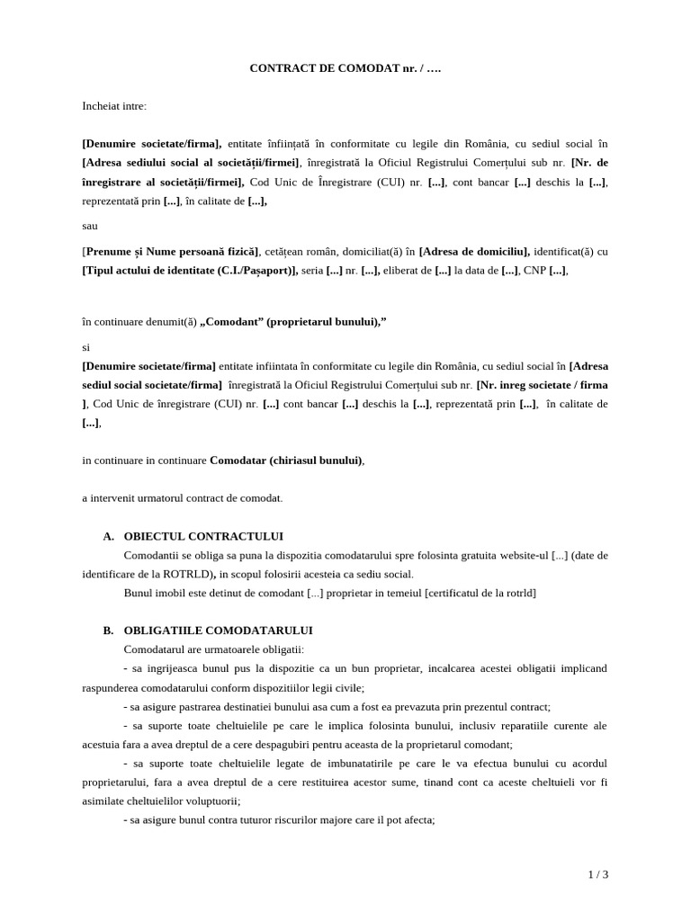 Model Contract Comodat Website | PDF