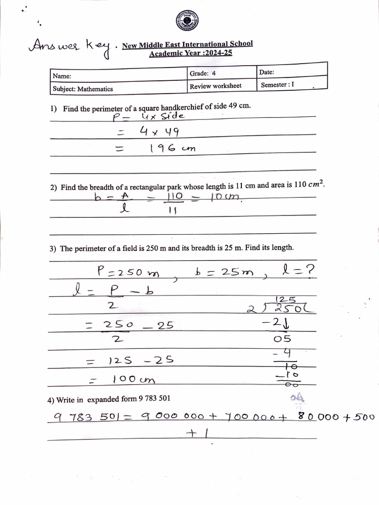 Grade-4 Review Worksheet | PDF