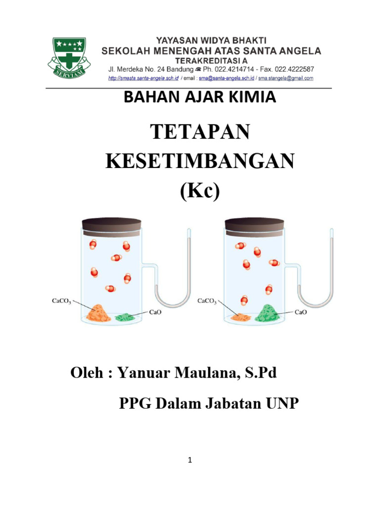 Bahan Ajar Tetapan Kesetimbangan Kimia (KC) | PDF