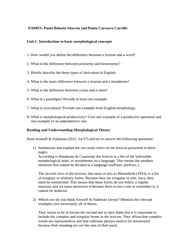 Unit 1 Practice Morfo | PDF