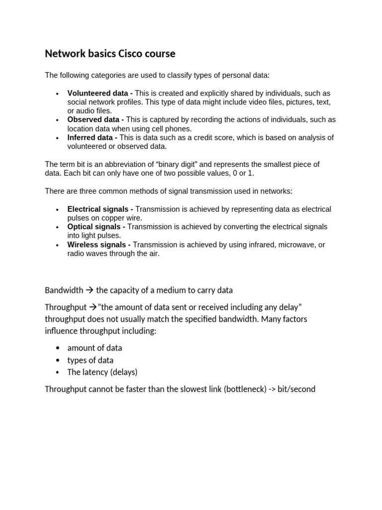 Network Basics Cisco Course | PDF