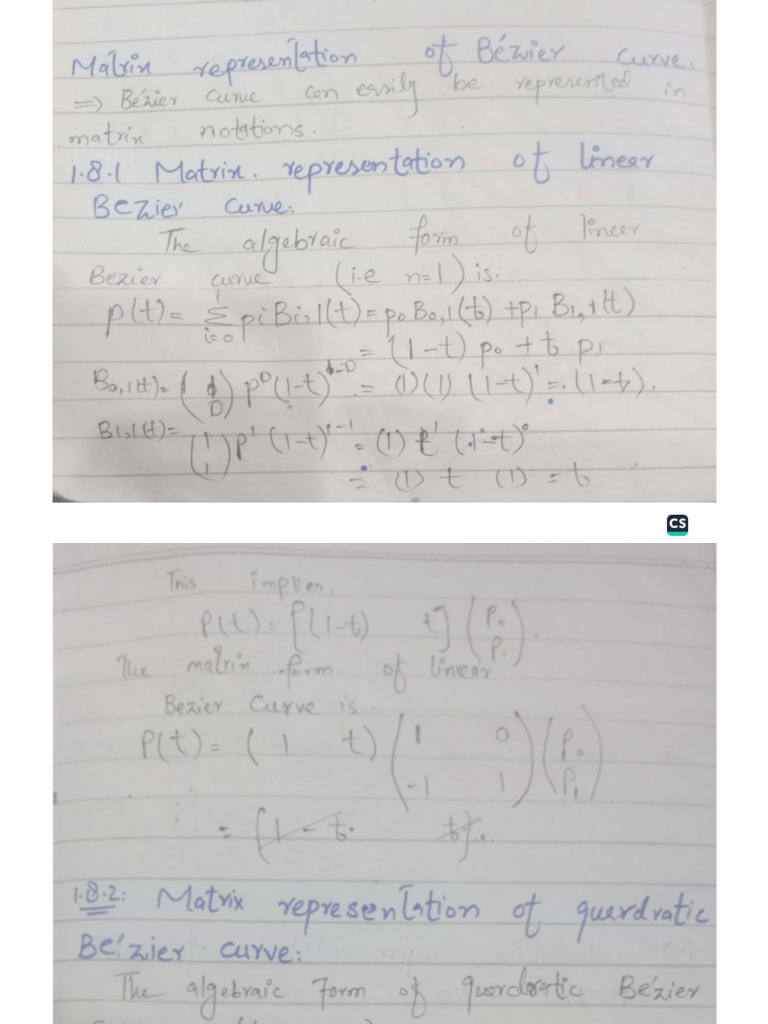 Matrix Representation of Linear Bezier Curve | PDF