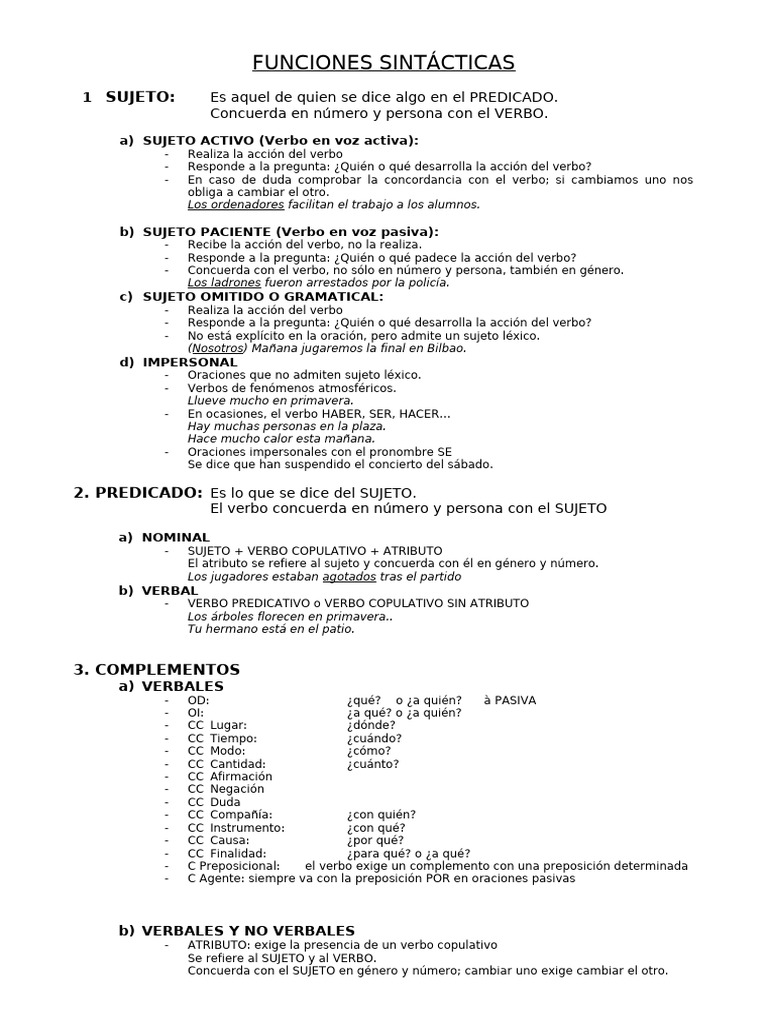 Funciones Sintácticas y Complementos 1 | PDF